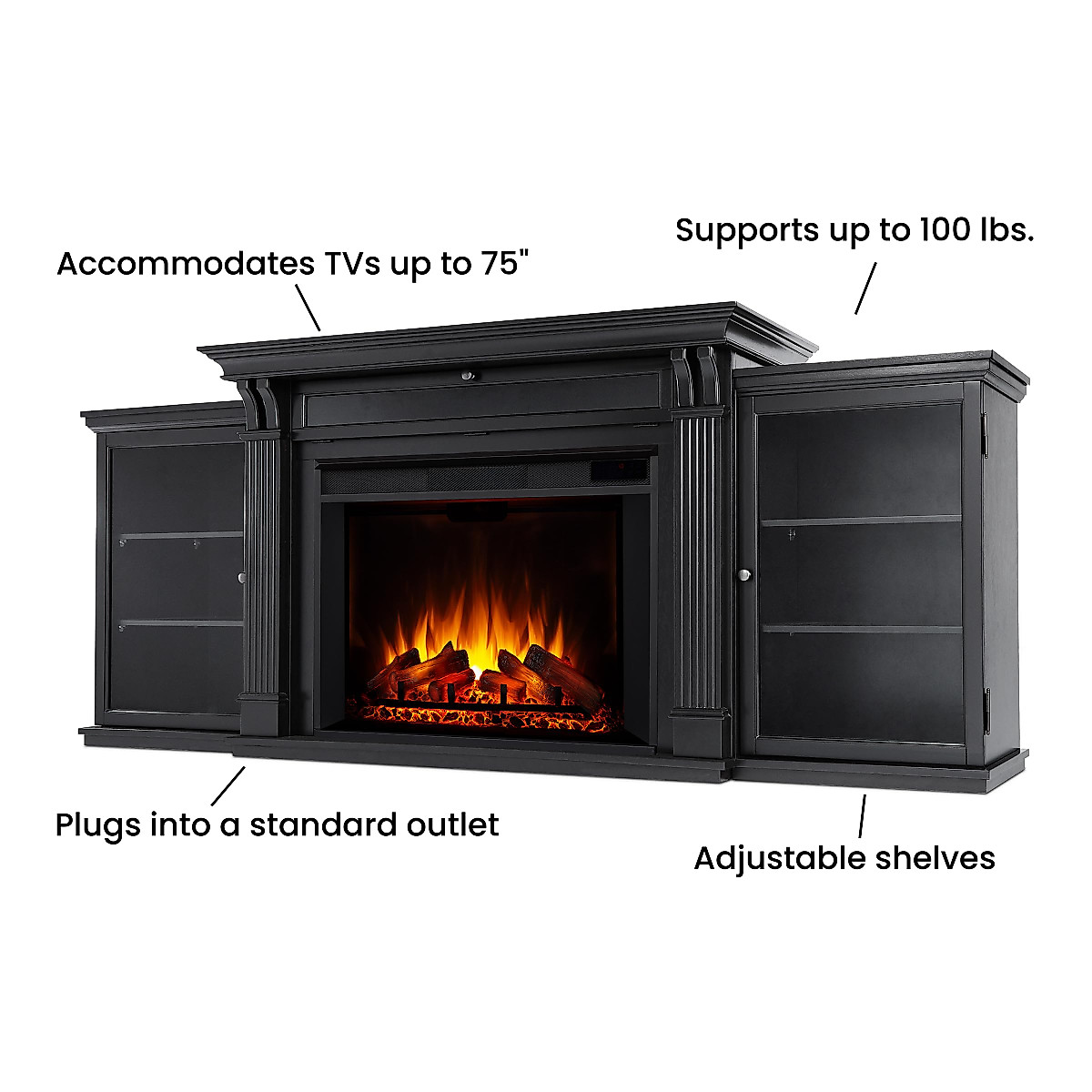 Real Flame Black 8720E Tracey Grand Entertainment Unit with Electric Fireplace, Large