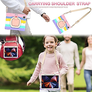 BATYUE iPad Pro 12.9 2021 Case,[Rugged] [Heavy Duty] iPad Pro 12.9 5th Generation Case with 360° Swivel Stand/Handle Grip/Shoulder Strap/Wireless Apple Pencil Charging Pencil Holder - Colourful Pink