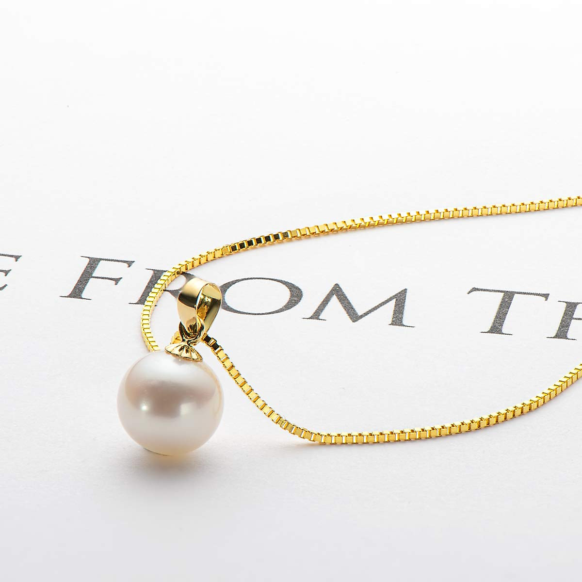 18K Gold Freshwater Cultured White Pearl June Birthstone Necklace 9-10mm Single Pearl Pendant with Sterling Silver Chain, Pearl Jewelry Gifts for Women Mom friend - Yellow Gold
