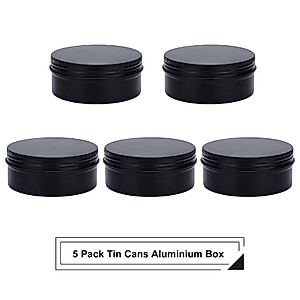 BENECREAT 5 Packs 8oz Matte Large Black Aluminum Tin Can Round Metal Tins with Screw Lid for Spices, Candies Tea and Chrismas Treat