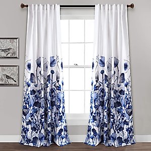 Lush Decor, 95” x 52”, Navy Zuri Flora Curtains Light Filtering Window Panel Set for Living, Dining, Bedroom (Pair)
