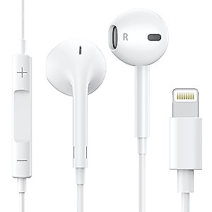 Apple Earbuds Headphones with Lightning Connector [Apple MFi Certified] Built-in Microphone & Volume Control, Noise Isolating Wired Earphones for iPhone 14/13/12/11/XR/XS/X/8/7 Support All iOS