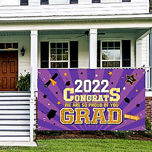 Graduation Party Decorations 2022 Purple - Large 78” x 45” Congrats Graduation Banner Party Supplies - Class of 2022 Graduation Decorations for Any Schools or Gradesr Indoor/Outdoor Home Door Décor