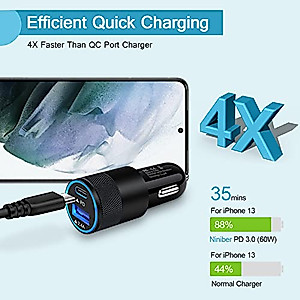 USB C Samsung Phone Android Fast Charging Dual Port Car Charger Cigarette Lighter Adapter Type C USB Charger for Samsung Galaxy A13 5G,A14 A03s,A02S,S23 S21 S20 FE,A53,S22,A73,A01,A12,Note 21