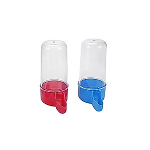 Meprotal 2pcs Automatic Bird Feeders, Bird Water Dispenser for Cage, Bird Water Bottle Drinker Hanging Seed Food Container Dispenser for Parrots Budgie Hamster 200ml (Blue & Pink)