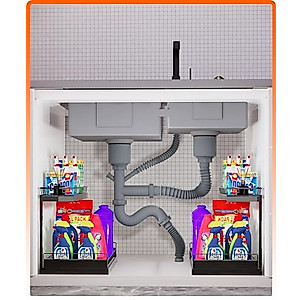 ZJSYMZY Under Sink Organizer,2 Tier Sliding Under Cabinet Storage,Heavy Load Carbon Steel Under Sink Storage for Kitchen Bathroom