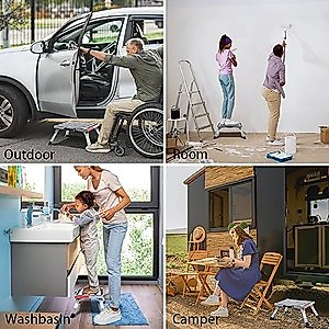 Homeon Wheels Stable RV Steps, Adjustable Aluminum Folding Platform Step with Non-Slip Rubber Feet, Gripper Strips, Reflective Strips and Handle, 16.5" x 12.2" RV Step Stool Supports Up to 1000lbs