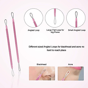 Blackhead Remover Tool, Aooeou 10Pcs Professional Pimple Popper Tool Kit - Easy Removal for Whitehead Popping, Zit Removing for Risk Free Nose Face, Anti-Slip Coating Handle(Pink)