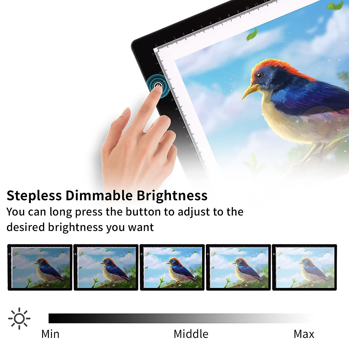 TOHETO A4 Ultra-thin Portable LED Light Box Tracer with 4 Magnets, Type C USB Power Cable Stepless Dimmable Brightness Tracing Light Pad for Weeding Vinyl Tattoo Drawing X-ray Viewing Diamond Painting