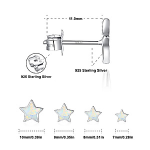 White Gold Plated Sterling Silver Opal Stud Earrings 3mm-8mm Options, Simulated Opal Dot Studs Hypoallergenic Jewelry (7, White-Star)