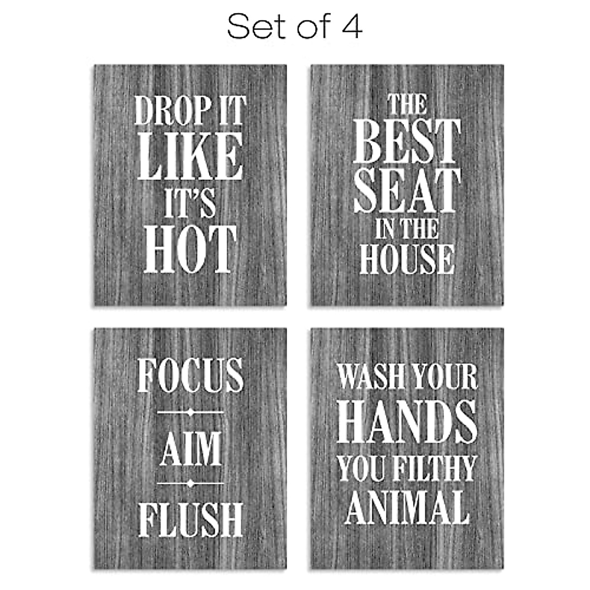 Excello Global Products Wooden Bathroom Humor Signs : Decor for Home, Restaurant, or Business - 8x10 Inches - Ready to Hang - Dark Gray - (Pack of 4, Assortment 3)