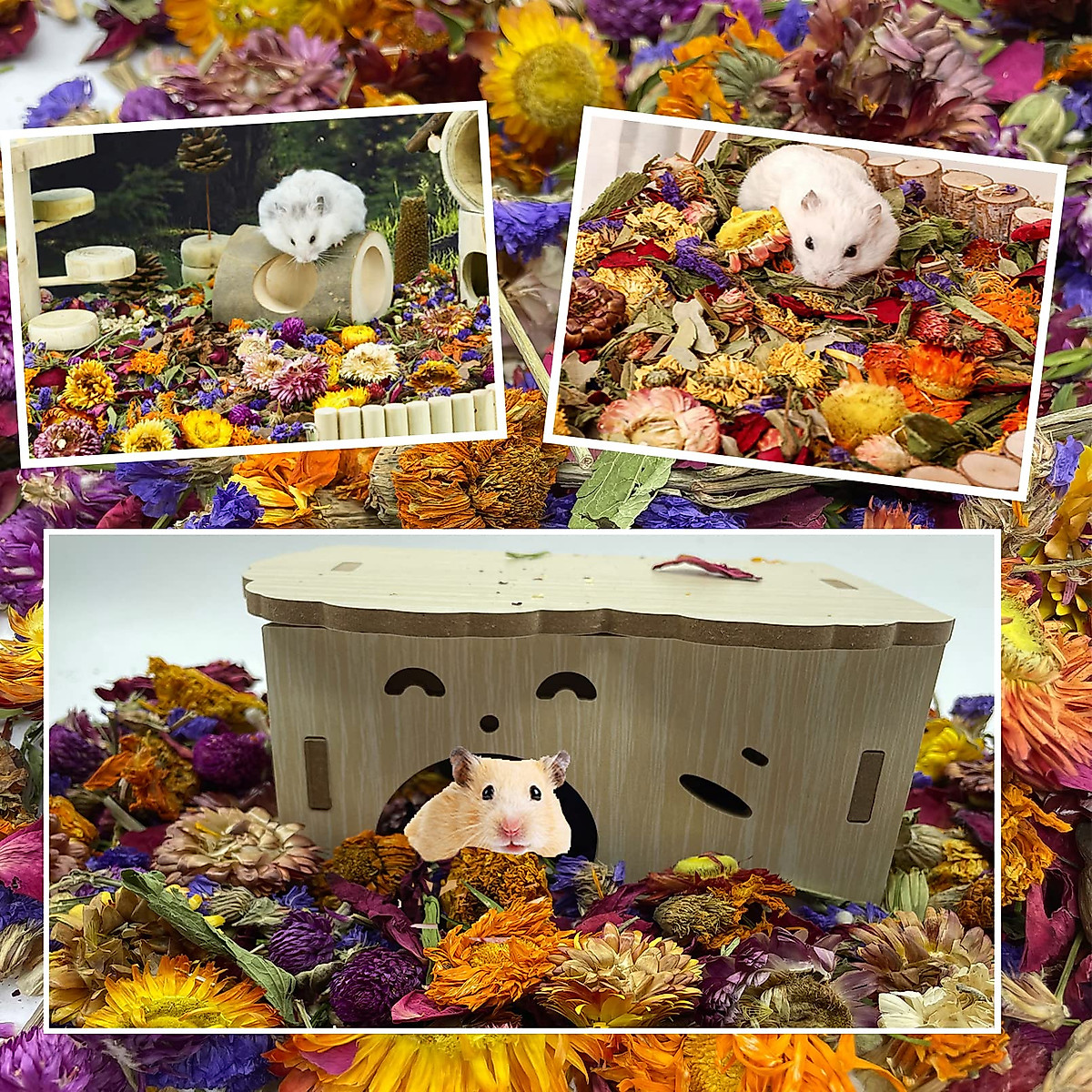 Tfwadmx Hamster Substrate Natural Flower Bedding Mate Habitat Decor for Dwarf Syrian Hamsters Mice Degus Gerbils Bunny or Other Small Animal