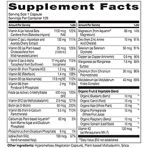 NATURELO Mens Multivitamins for Men 50+ - One Daily Multivitamin for Men with Vitamins, Minerals & Organic Whole Foods, Boost Energy & Health, Non-GMO, 120 Vegetarian Capsules