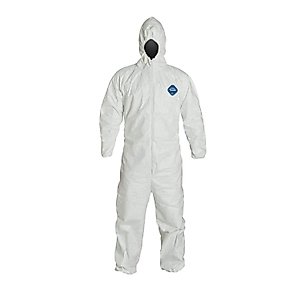 DuPont road workers, Unisex Adult TY127S Disposable Elastic Wrist, Ankle & Hood White Tyvek Coverall Suit 1428, Size Large, Sold by the Each
