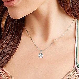 Carleen Created Opal Pendant Necklace 925 Sterling Silver October Birthstone Jewelry Cubic Zirconia CZ Halo Prong Setting Fine Jewelry Birthday Gifts for Women, 18" Silver Chain