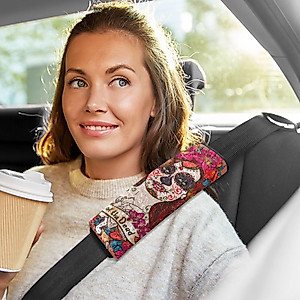 RunningBear Dead Day Sugar Skull Women Seat Belt Cover 2 PCs Car Seat Strap Covers Kids' Seatbelt Padding Car Accessories Interior Aesthetic for Baby Boys Girls Children,M