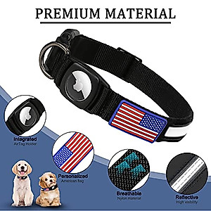 Reflective AirTag Dog Collar, FEEYAR Waterproof Air Tag Dog Collar [Black], Integrated Apple AirTag Holder Dog Collars with Flag Patch, GPS Tracker Dog Collar for Small Medium Large Dogs [Size XL]