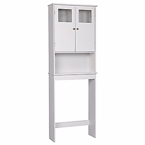 Vasitelan Bathroom Cabinet Over Toilet, Bathroom Storage Cabinet with Glass Doors and Adjustable Shelves, Over The Toilet Storage Cabinet, White