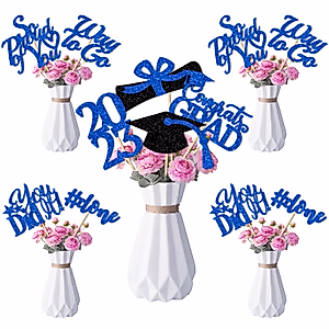 Graduation Centerpieces for Tables 2023 Blue, Glitter Class of 2023 Graduation Table Decorations, High School Graduation Party Centerpiece Sticks Supplies, Graduation Party Decorations 2023 Blue, 24Pcs