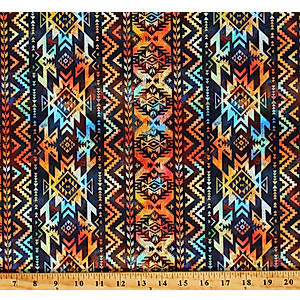 Fields Cotton Southwestern Native American Tribal Geometric American Heritage Multicolor Cotton Fabric Print by The Yard (SRKD-19578-225ADOBE), Brown, 44 Inches