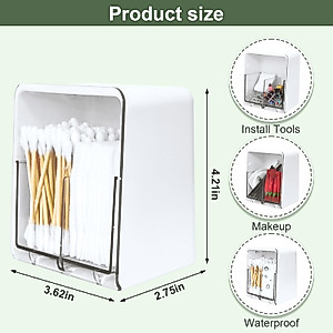 Obsoorth Qtip Holder with 2 Compartments, Clear qtip holder bathroom set, Bathroom Vanity Countertop Storage Organizer for Swab, Round Pads, Plastic Floss Pick Holder, White