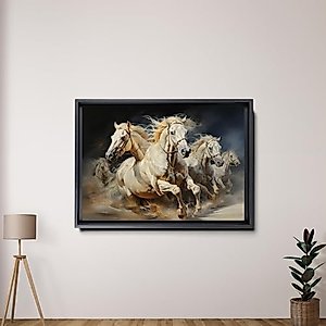 Majestic Black Stallion Galloping In The Clouds, Black Horse On Salt Flats, Canvas Print, Black Horse Print, Black Horse Wall Art