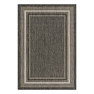 Unique Loom Outdoor Border Collection Casual Solid Border Transitional Indoor and Outdoor Flatweave Black Area Rug (4' 0 x 6' 0)