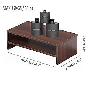 FITUEYES Monitor Stand - 2 Tier Computer Monitor Riser with 16.7 Inch Shelf, Wood Desktop Stand for Laptop Computer Screen, Desk Organization, Office Supplies