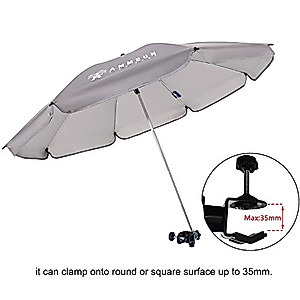 AMMSUN 2 PCS Chair Umbrella with Clamp 43 inches UPF 50+, Portable Clamp on Patio Chair, Beach Chair, Stroller, Sport chair, Wheelchair and Wagon, Grey, 2 PACK