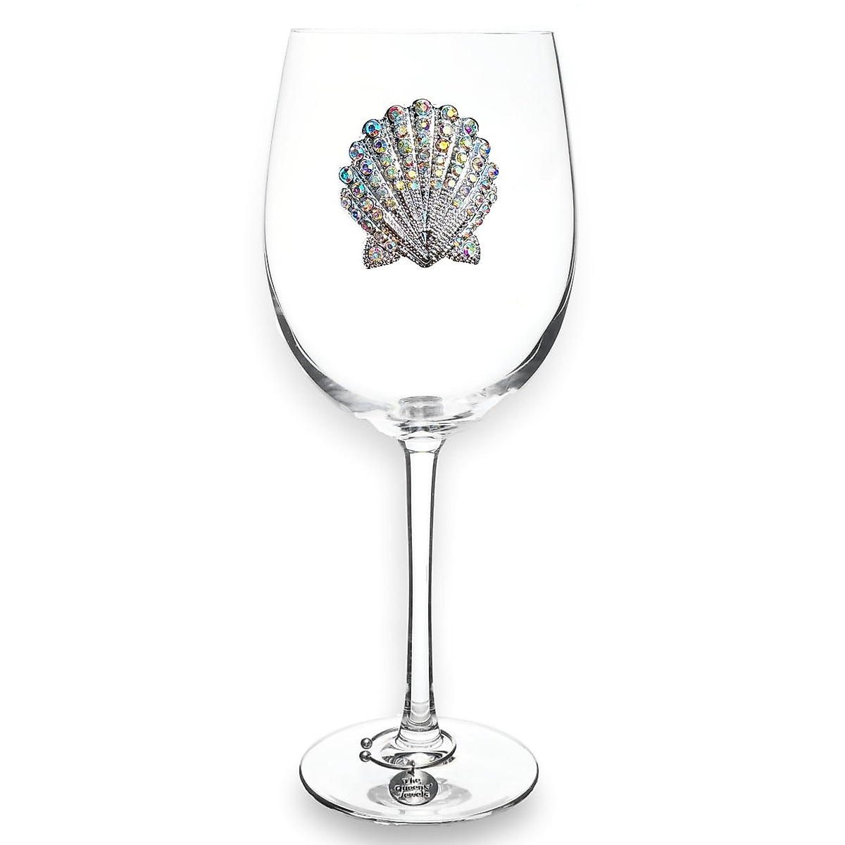 THE QUEENS' JEWELS Seashell Jeweled Stemmed Wine Glass, 21 oz. - Unique Gift for Women, Birthday, Cute, Fun, Not Painted, Decorated, Bling, Bedazzled, Rhinestone