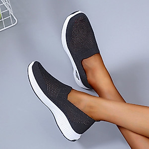MLAGJSS Slip on Sneakers for Women Comfortable Walking Shoes Memory Foam Loafers Black Sneakers Women's Air Cushion Shoes(0726TA225 Black,Size 6.5)