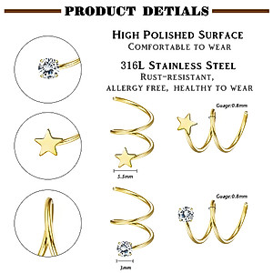 Drperfect 10Pairs Twisted Hoop Earrings for Women 316L Stainless Steel Spiral Earrings Cuff Wrap Earrings Double Hoop Earrings Twist Earrings