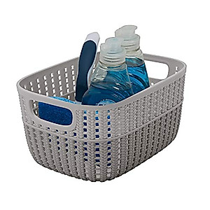 Simplify 2 Tone Sailor Knot Storage Tote | Decorative Basket | Closet Organization | De-clutter | Accessories | Toys | Bathroom Organization | Small | Grey/Grey