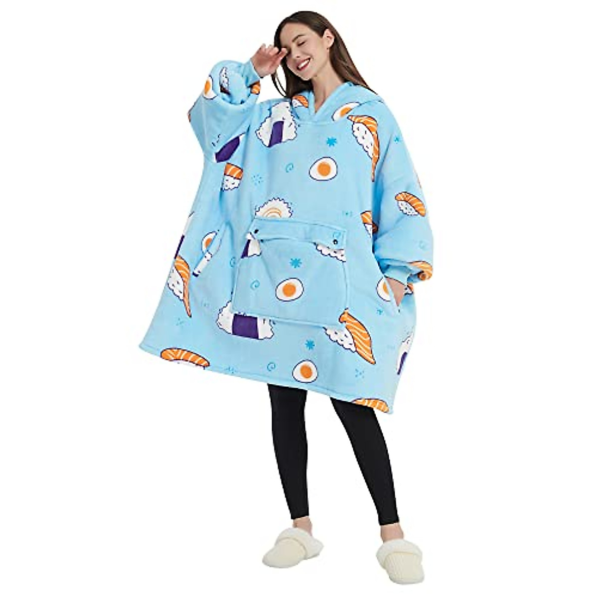 Kjlwb Wearable Blanket Hoodie for Adults, Oversized Sherpa Wearable Blankets Sweatshirt Women Men with Giant Pockets,One Size Fits All