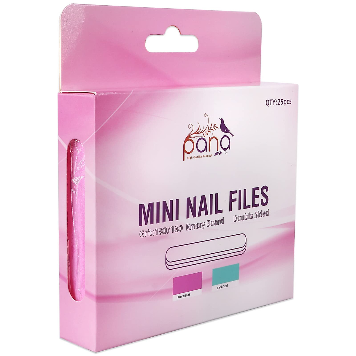 25PCS Mini Size PANA Professional Double Sided Nail Files - Pink&Teal, 180/180 Grit - Emery Board Nail Buffering File Manicure Pedicure Nail Polisher Washable
