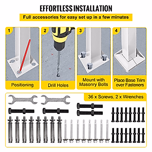 VEVOR Handrail for Outdoor Steps, 3-4 Steps White Fence Outdoor Handrail, Adjustable Metal Staircase Handrail, Thickened Stair Railings for Porch Railing, Deck Handrail