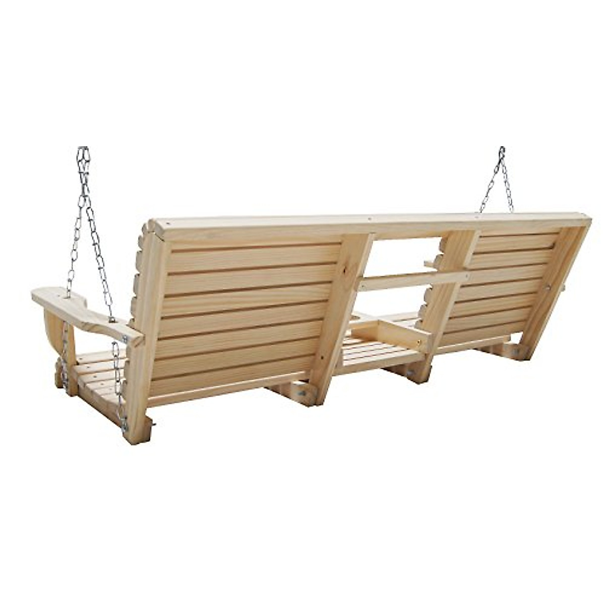 Ecommersify Flip Cup Holder Console Rot-resistant Cypress Eternal Wood Lumber Roll Back Porch Swing, 5-Feet