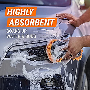 Microfiber Car Wash Mitt and Pad Set by Armor All, Machine Washable, Highly Absorbent Cleaner for Dirt and Bugs