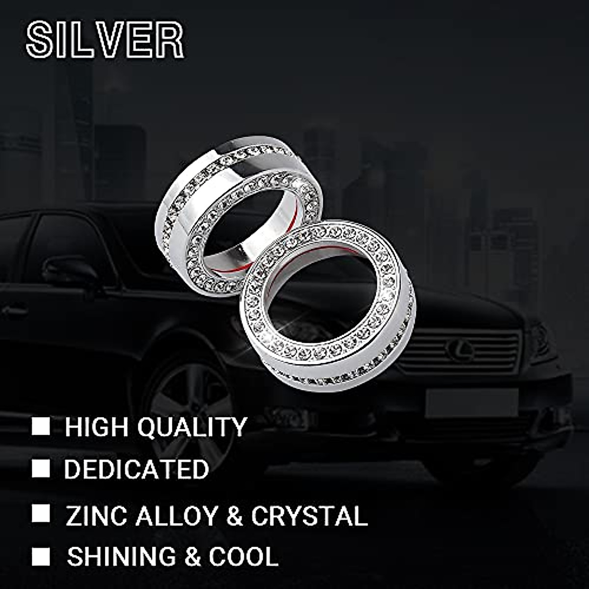 1797 for Chevy Chevrolet Equinox Accessories 2018-2022 Bling AC Knobs Caps Ring Air Conditioner Radio Volume Covers Stickers Decals Silver Crystal Pack of 2