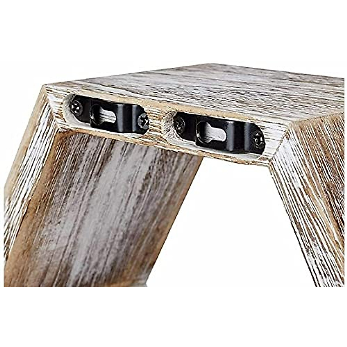 AlphaCo Rustic Wall Mounted Hexagonal Shelves for Living Room, Bedroom, Office or for Home Supplies in Bathroom or Kitchen, Round Wall Shelf, Set of 6 - Rustic Gray Wood 3 Hexagon Shelves-Boxes