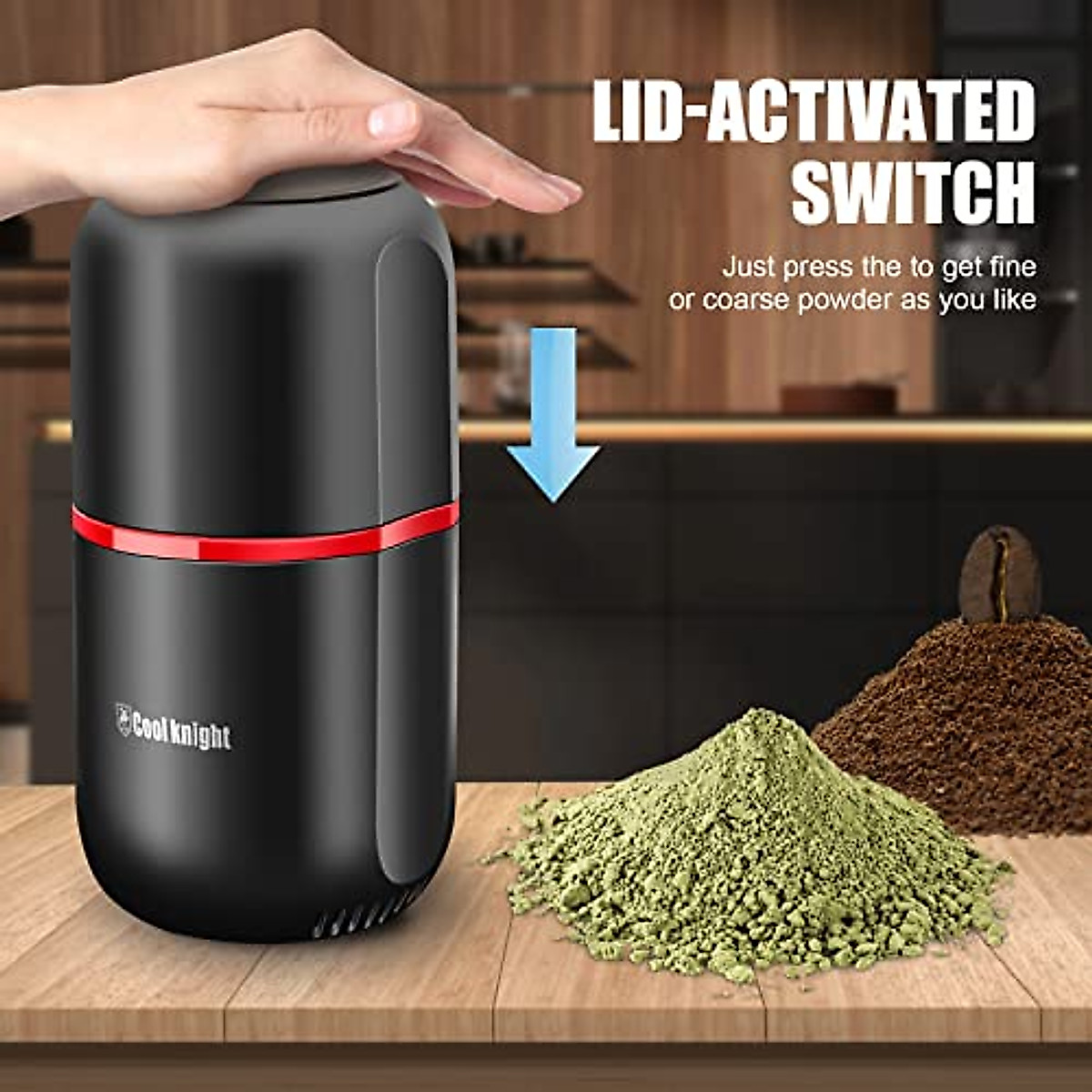 COOL KNIGHT Herb Grinder [large capacity/fast /Electric ]-Spice Herb Coffee Grinder with Pollen Catcher/- 7.5" (Black)