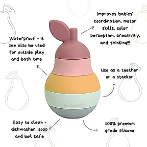 BrushinBella Avocado Stacker 6PC Early Childhood Montessori Toys Nesting Puzzle Building Blocks Silicone Stacking Toys Educational Toys, Army Green Series(Avocado/ Pear)