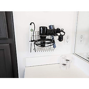 SIMPLELIFE Hair Dryer Holder Wall Mount Curling Iron Flat Iron Organizer, Hidden in Cabinet, NO Scuff Marks,(Improved Design) hairdryer Straightener Hair Brush Home Storage, Suction Cup (Cabinet)