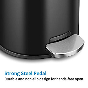 CURIFYPN 8 Liter/2.1 Gallon Small Trash Can with Lid Soft Close, Stainless Steel Step Trash Can,Round Foot Pedal Garbage Can with Removable Inner Wastebasket for Bathroom,Kitchen,Bedroom,Office, Black