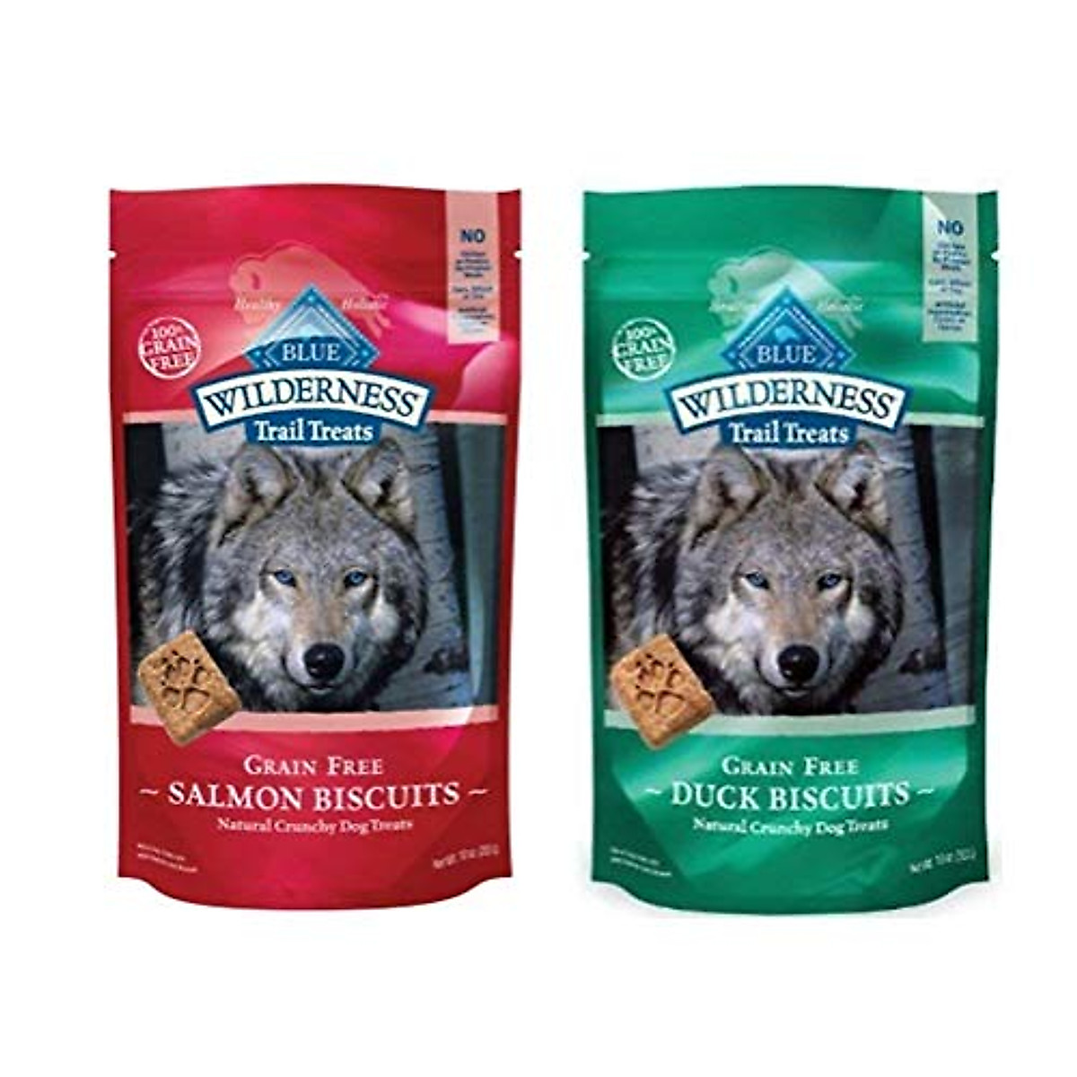 Wilderness Blue Buffalo Trail Treats Grain-Free Dog Biscuits 2 Flavor Variety Bundle: (1) Duck, and (1) Salmon, 10 Ounces