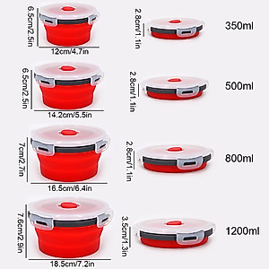 Guyuyii 4 Pack Collapsible Bowls for Camping - Space-Saving, Microwave, Dishwasher and Freezer Safe Camping Bowl with Lid for Travel, RV, Outdoor Adventures - 4 Sizes (1200 ml, 800 ml, 500 ml, 350 ml)