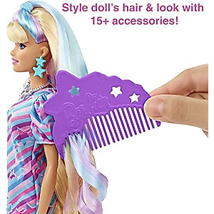 Barbie Totally Hair Doll, Star-Themed with 8.5-Inch Fantasy Hair & 15 Styling Accessories (8 with Color-Change Feature)