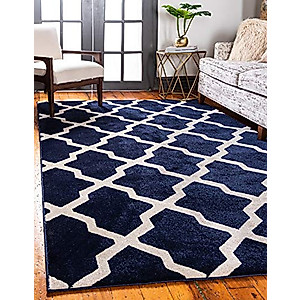 Unique Loom Trellis Collection Modern Morroccan Inspired with Lattice Design Area Rug, 5 x 8 ft, Navy Blue/Beige