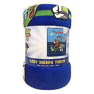 Disney Pixar Toy Story Takin Action Sherpa Throw Blanket - Measures 50 x 60 inches, Kids Bedding Features Woody & Buzz Lightyear - Fade Resistant Super Soft - (Official Disney Pixar Product)