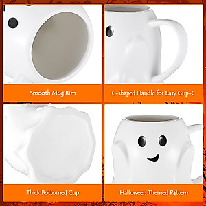 Didaey 4 Pcs 14 oz Halloween Ceramic Ghost Mug Spooky Halloween Mug Novelty Halloween Coffee Mug for Halloween Decor Gifts Coffee Lover, 3 Styles